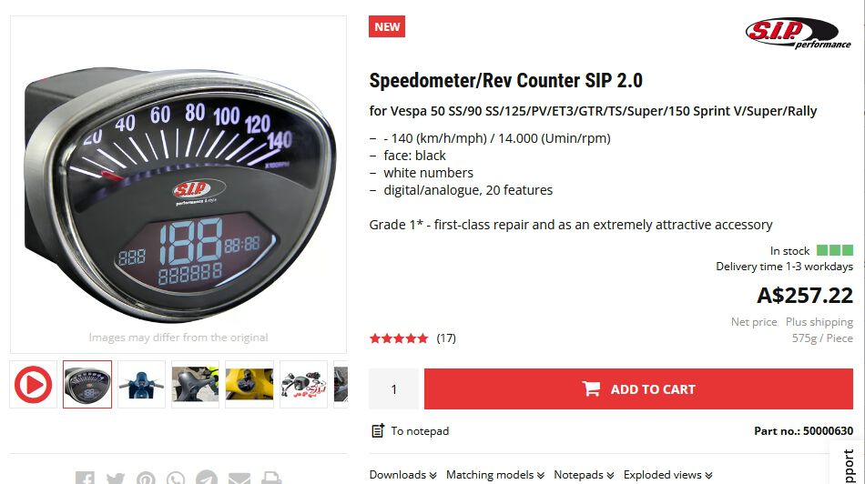 Modern Vespa : Dial Tachometer/RPM Gauge... NOT digital!