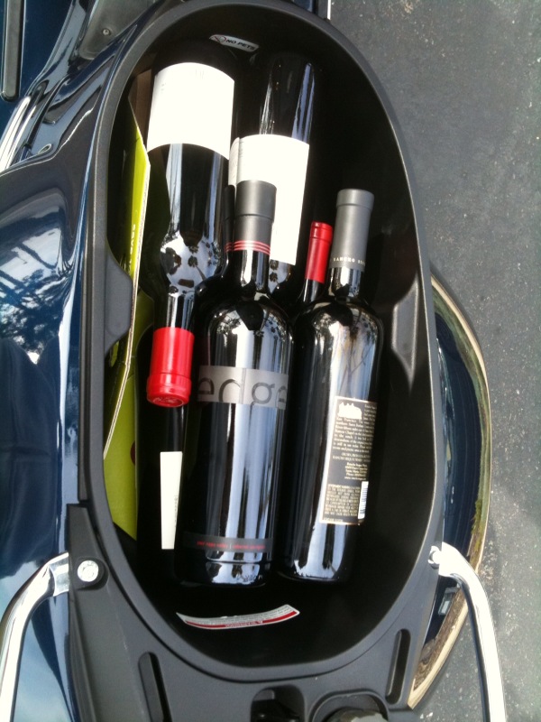 Modern Vespa : No helmet storage underseat for GTS but, WINE storage :-)