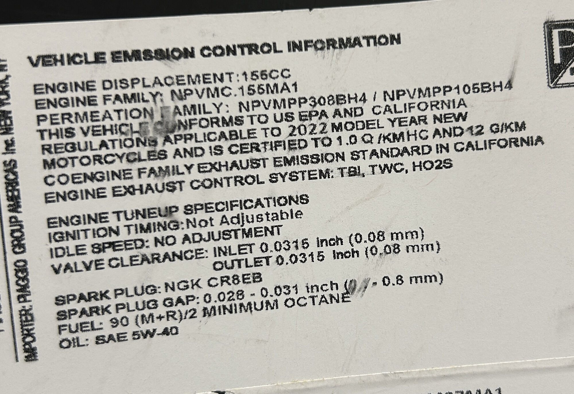 Modern Vespa : 2022 Vespa Sprint 150 Valve Clearance